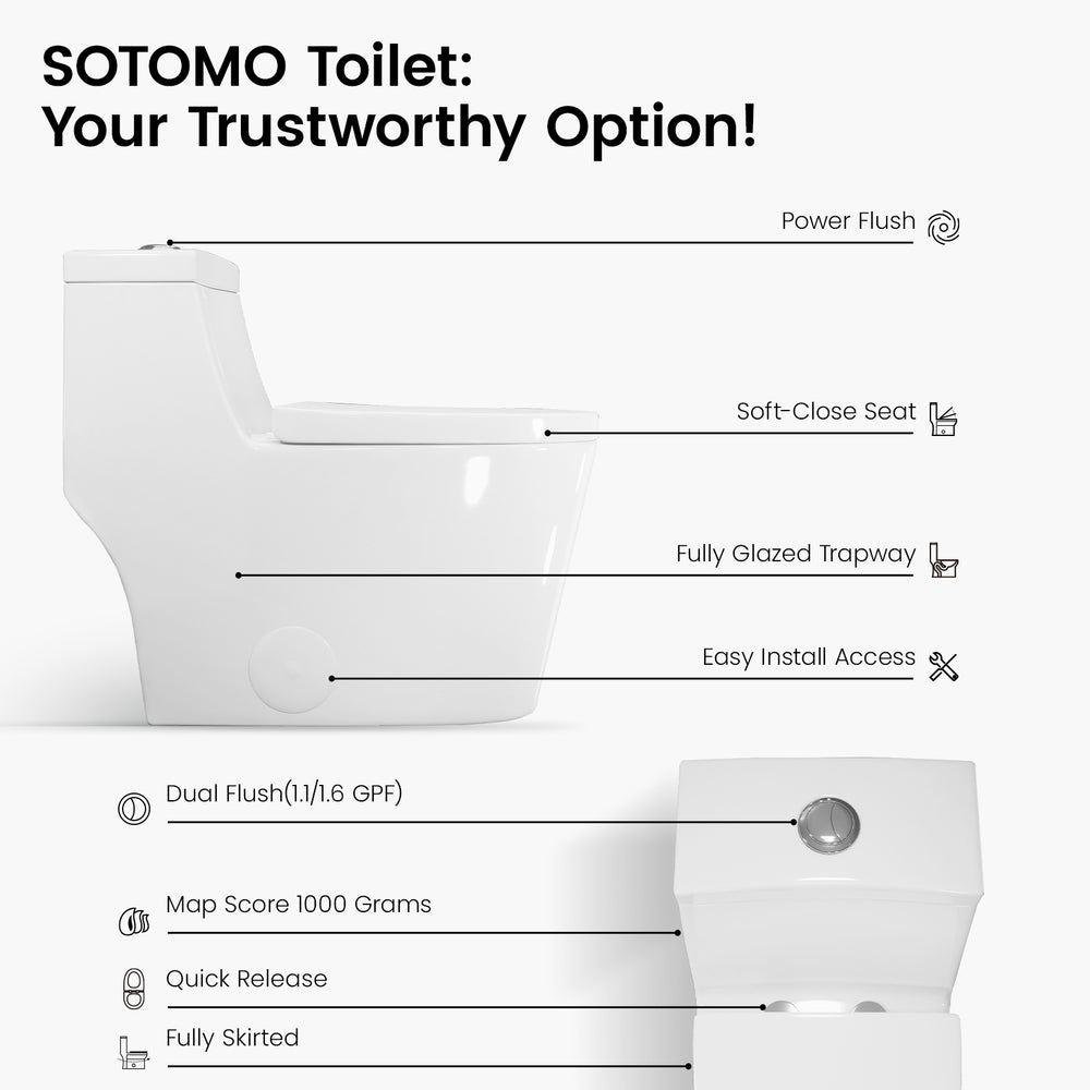 SOTOMO MJ-80 Elongated One Piece Toilet 1.28GPF Dual Flush with Soft Closing Seat